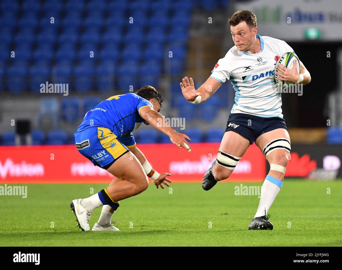 Jack Dempsey (right) of the Waratahs in action during the Round 7 Super ...