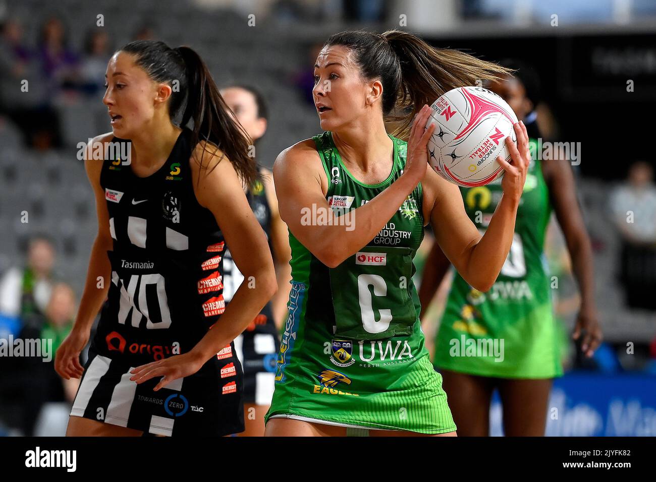 Verity Charles of the Fever in action during the Round 4 Super Netball ...