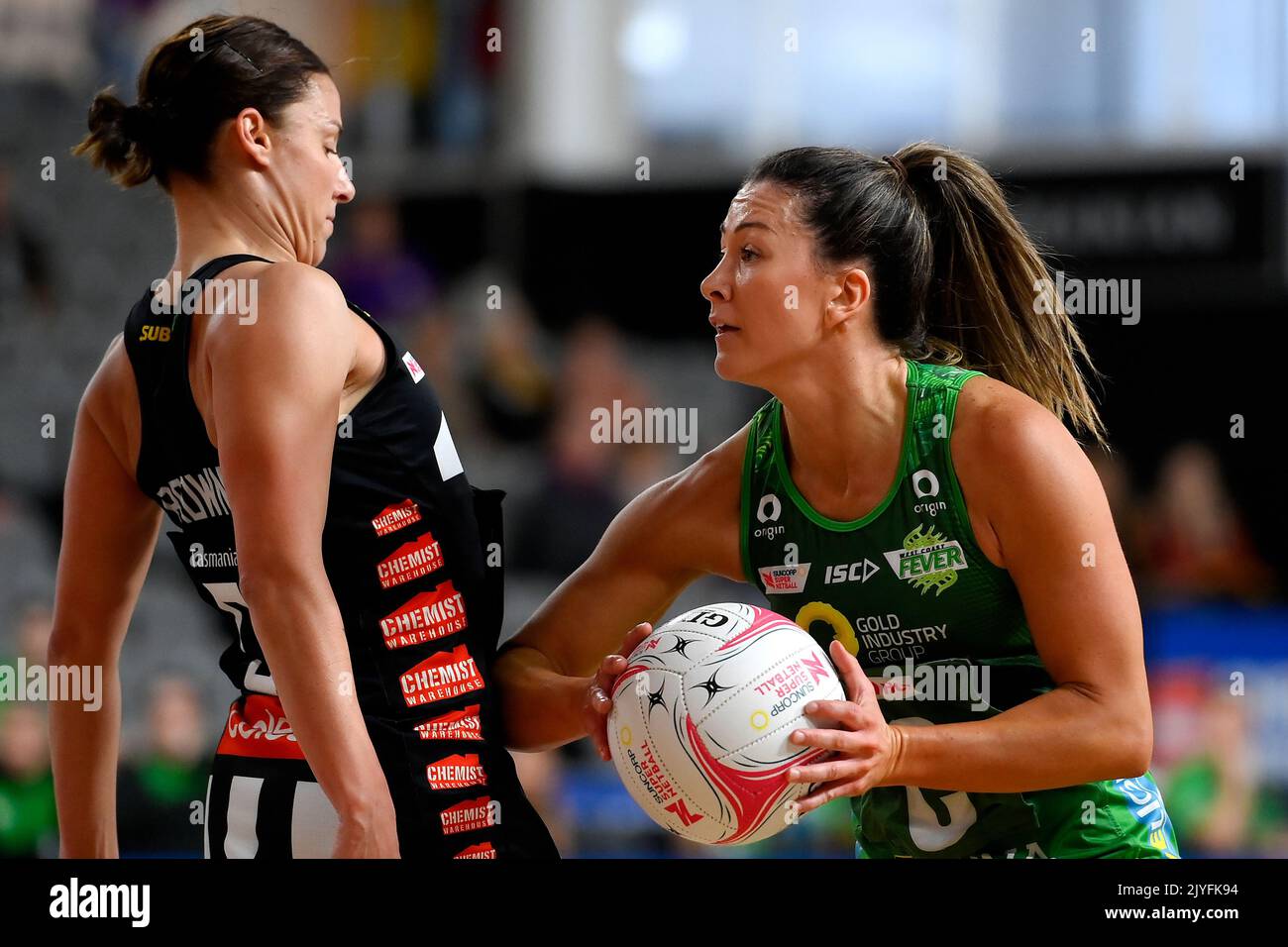 Verity Charles of the Fever in action during the Round 4 Super Netball ...
