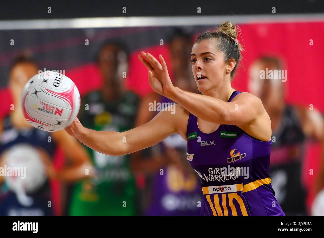 Lara Dunkley of the Firebirds passes the ball during the Round 4 Super ...