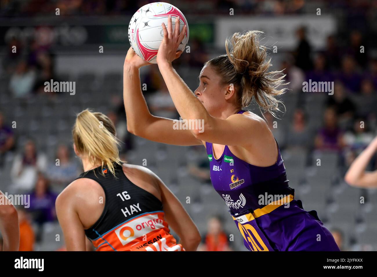 Kim Jenner of the Firebirds in action during the Round 4 Super Netball ...