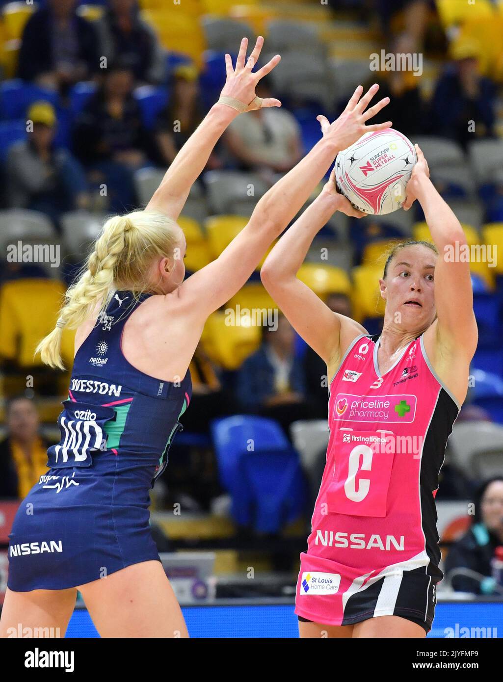 Hannah Petty (right) of the Thunderbirds in action against Jo Weston ...