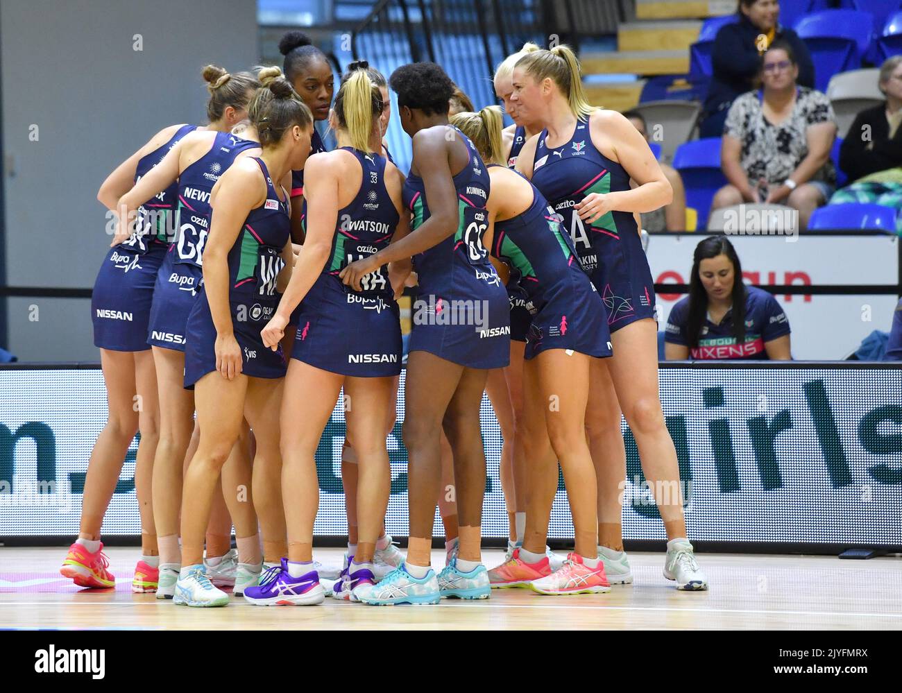 Vixens players are seen during the Round 4 Super Netball match between ...