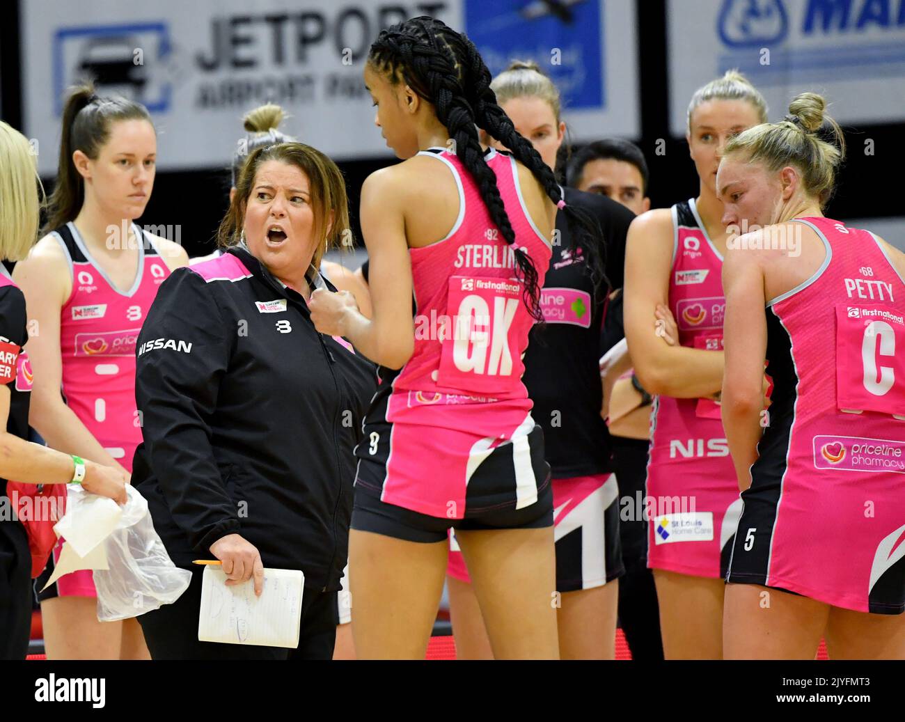 Thunderbirds coach Tania Obst (2nd from left) is seen during the Round ...