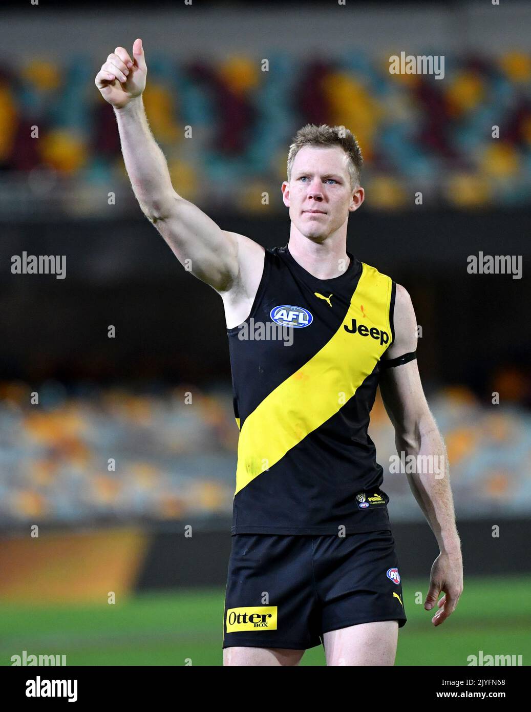 Jack Riewoldt of the Tigers celebrates winning the Round 12 AFL match ...