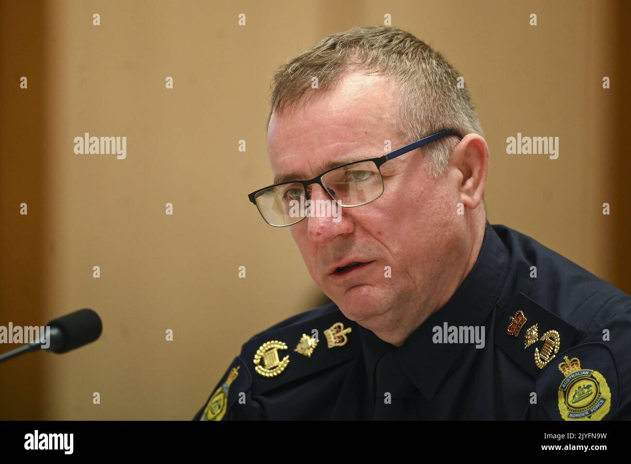 Australian Border Force Commissioner Michael Outram speaks during a ...
