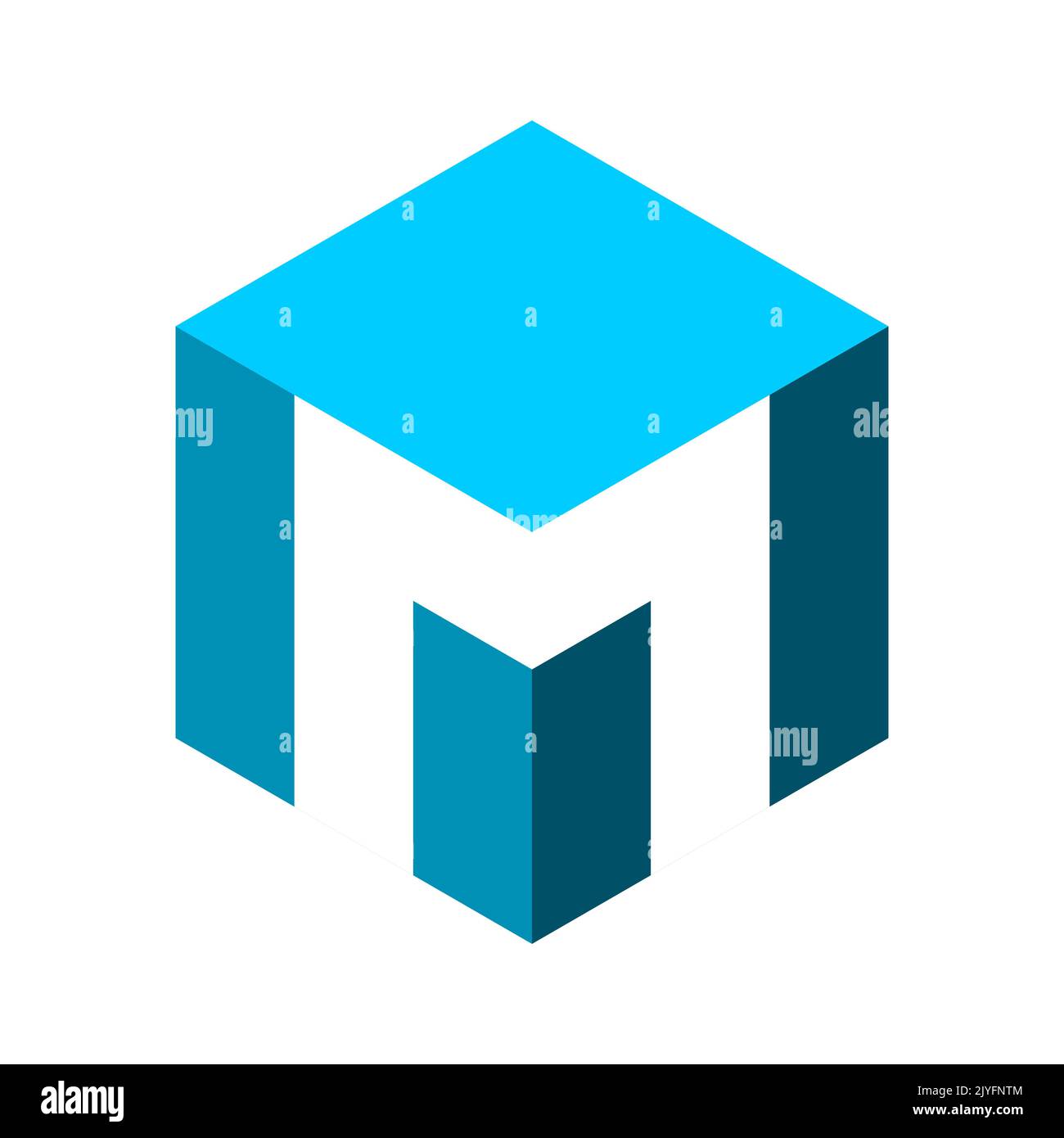 Letter M cube logo. 3D box with letter M. Blue block shape with white ...