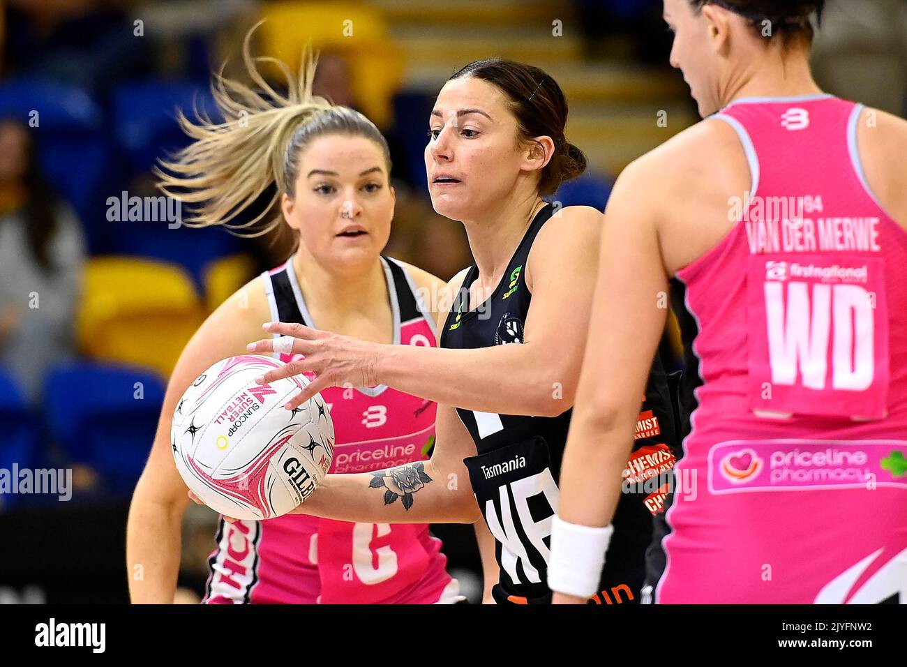 Madi Browne of the Magpies in action during the round 5 Super Netball ...