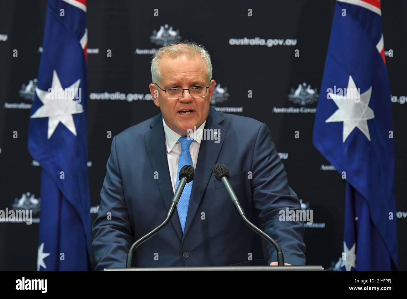Prime Minister Scott Morrison at a press conference at Parliament House ...