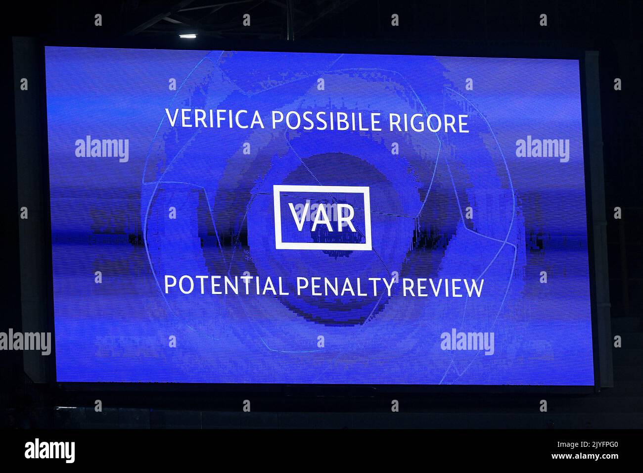 Naples, Italy. 07th Sep, 2022. VAR Potential penalty review message on ...