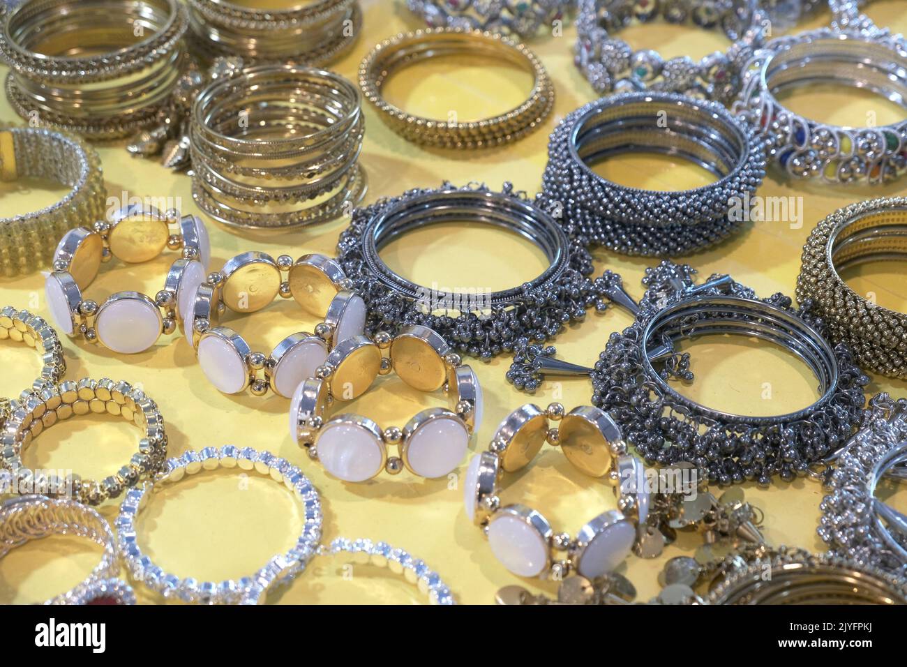 Indian Traditional jewellery displayed in a street shop for sale in ...