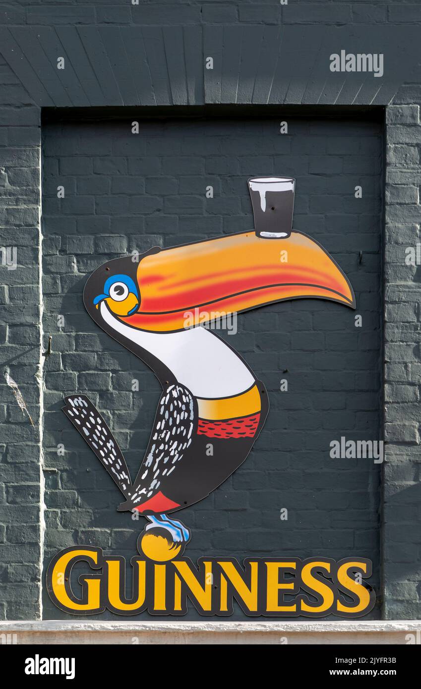 Toucan sign advertising Guinness beer outside an Irish pub, Norwich ...