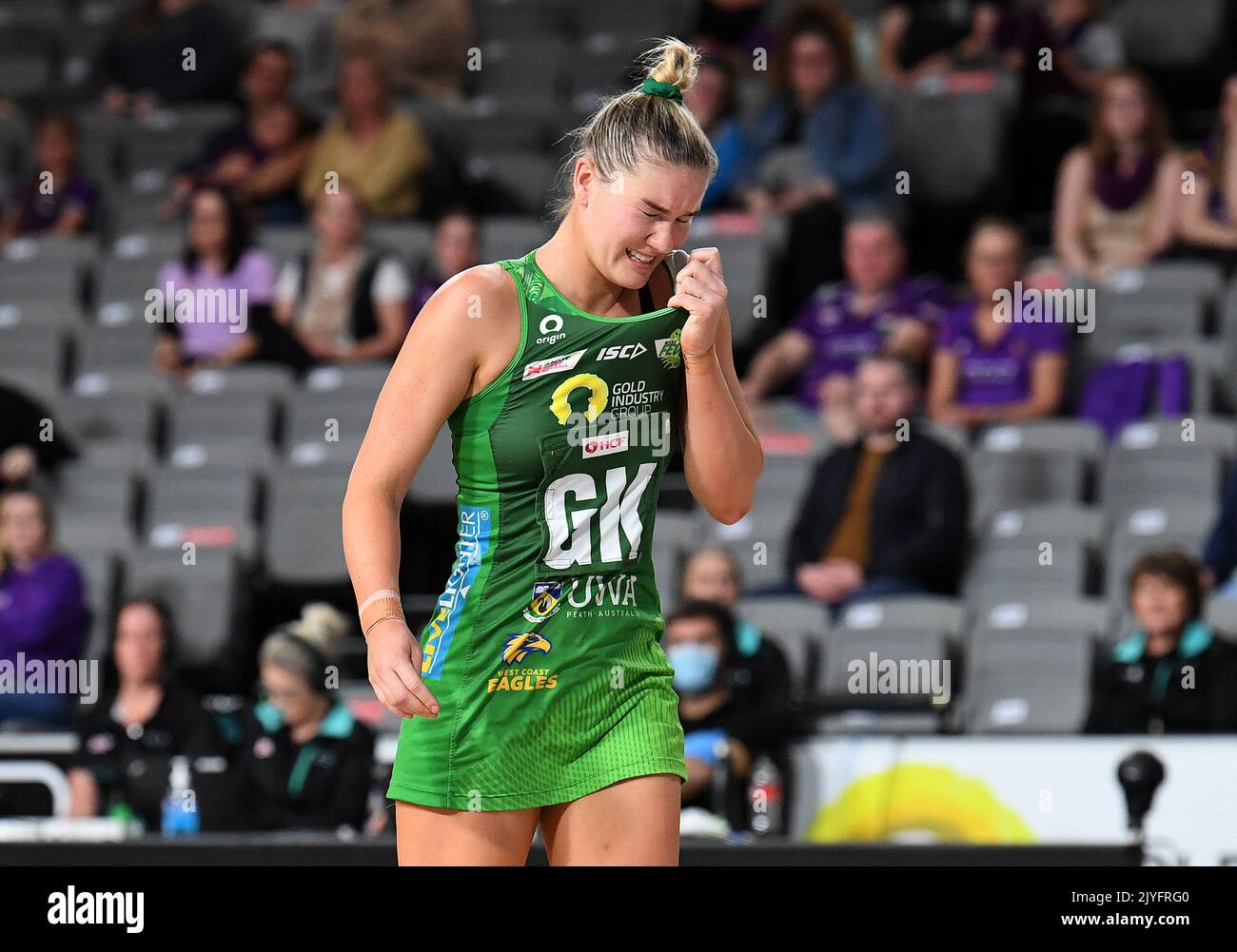 Courtney Bruce of the Fever reacts during the Round 6 Super Netball ...