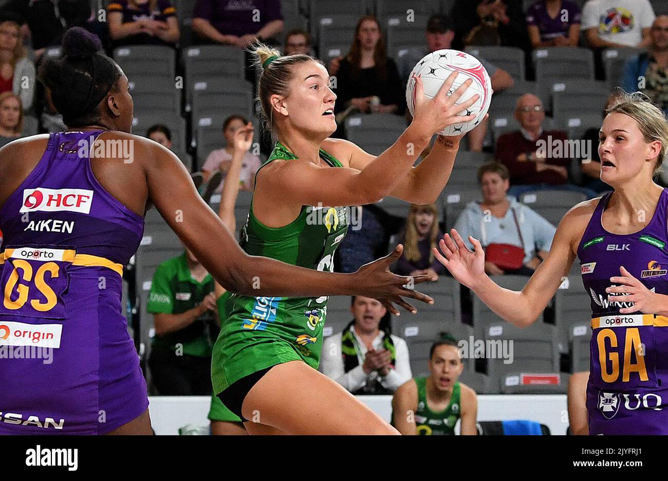 Courtney Bruce of the Fever in action during the Round 6 Super Netball ...