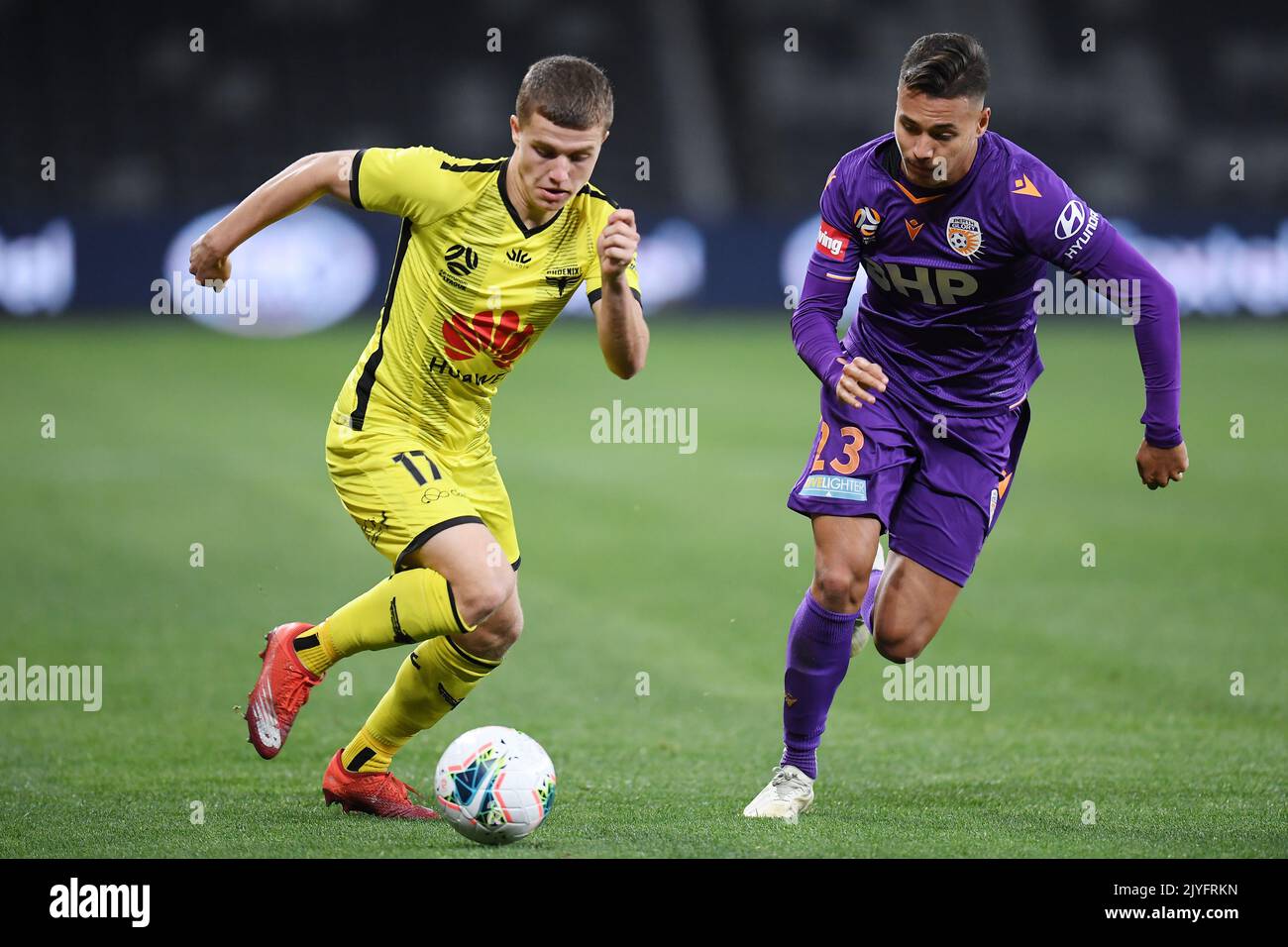 Callan Elliot of the Phoenix and Dane Ingham of the Glory during the A ...