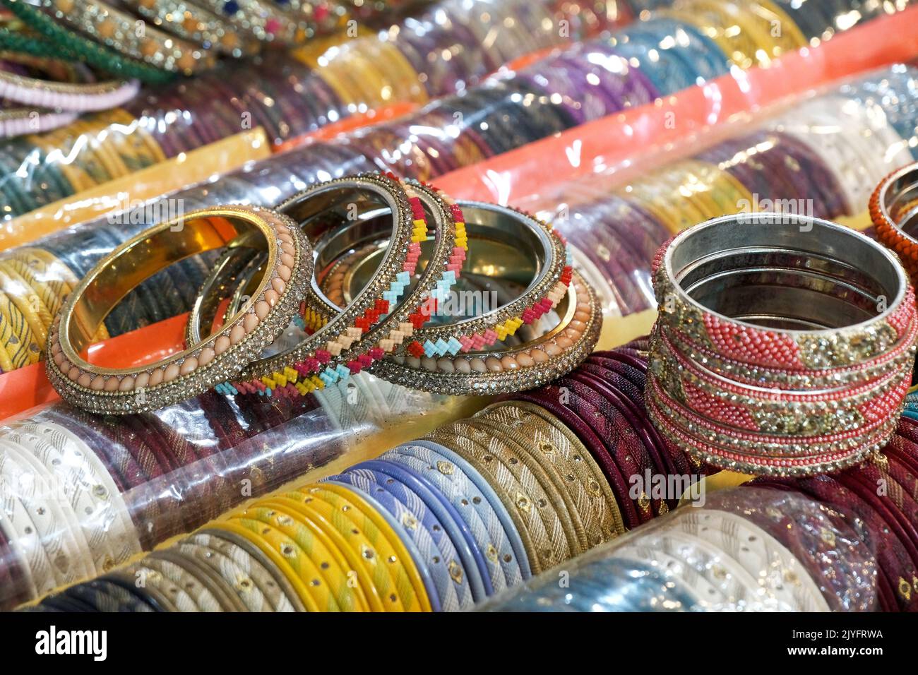 26 September 2022, Pune , India, Colorful Bangles display in Shop for ...