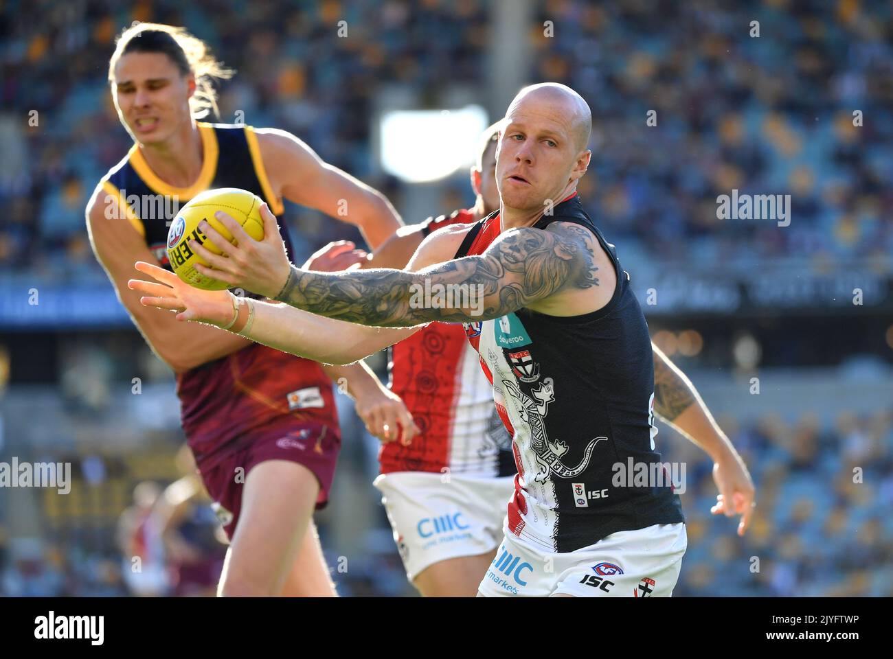 Zak Jones (right) of the Saints in action during the Round 13 AFL match ...