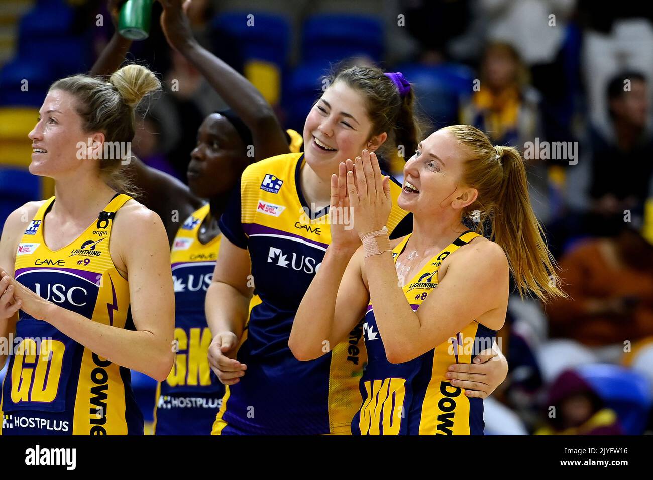 Madeline McAuliffe and Annika Lee-Jones of the Lightning celebrate ...