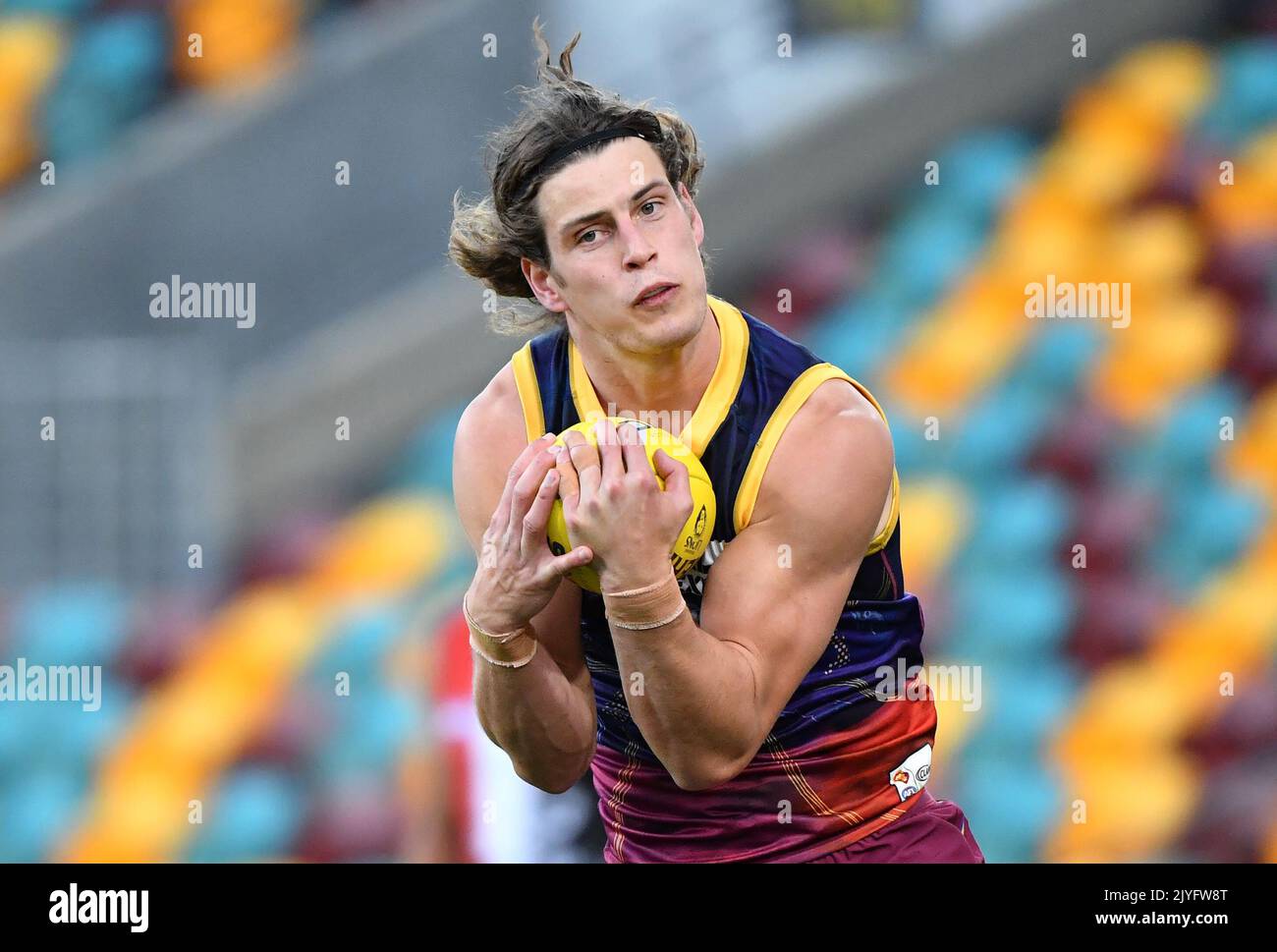 Jarrod Berry of the Lions takes a mark during the Round 13 AFL match ...