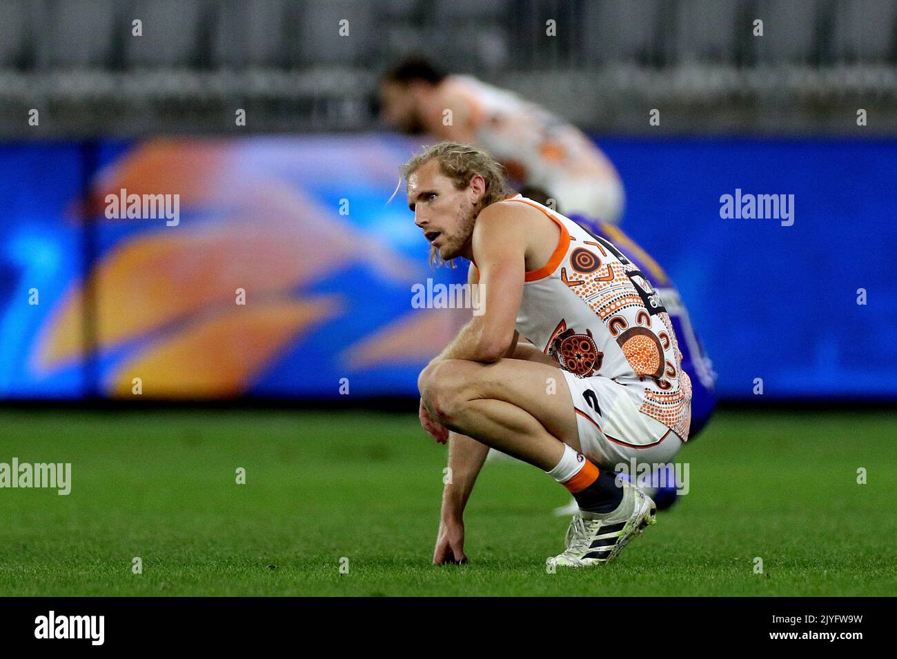 Nick Haynes of the Giants reacts after being defeated during the Round ...