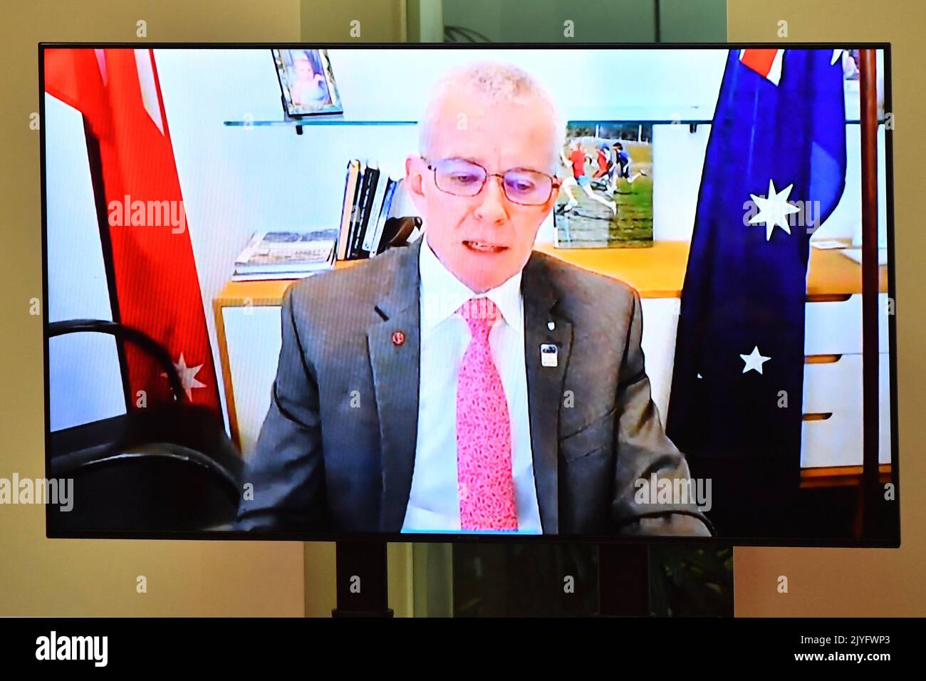 One Nation Senator Malcolm Roberts asks a question remotely during ...