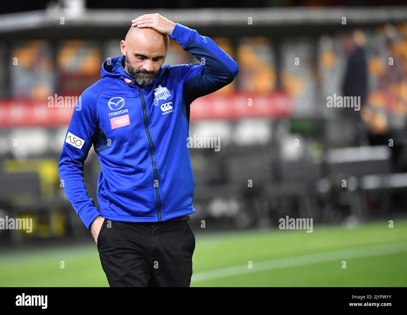 Kangaroos coach Rhyce Shaw is seen before the Round 13 AFL match ...