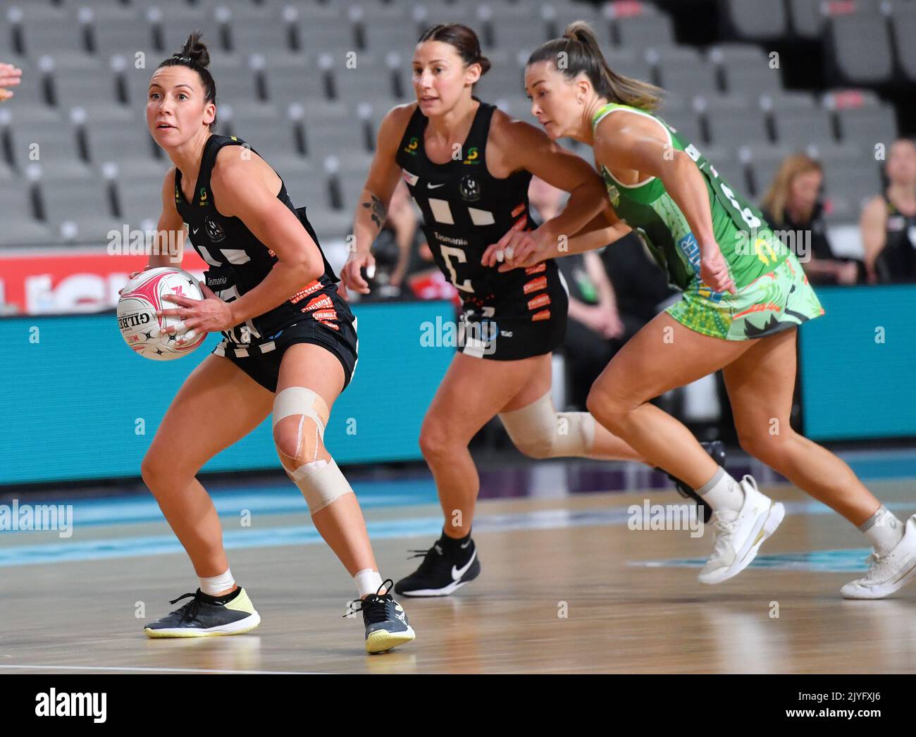 Kelsey Browne (left) of the Magpies in action during the Round 7 Super ...