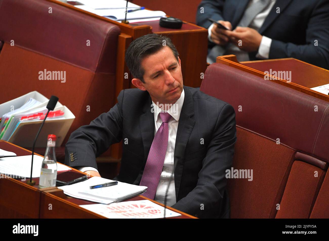 Minister for Trade Simon Birmingham during Question Time in the Senate ...