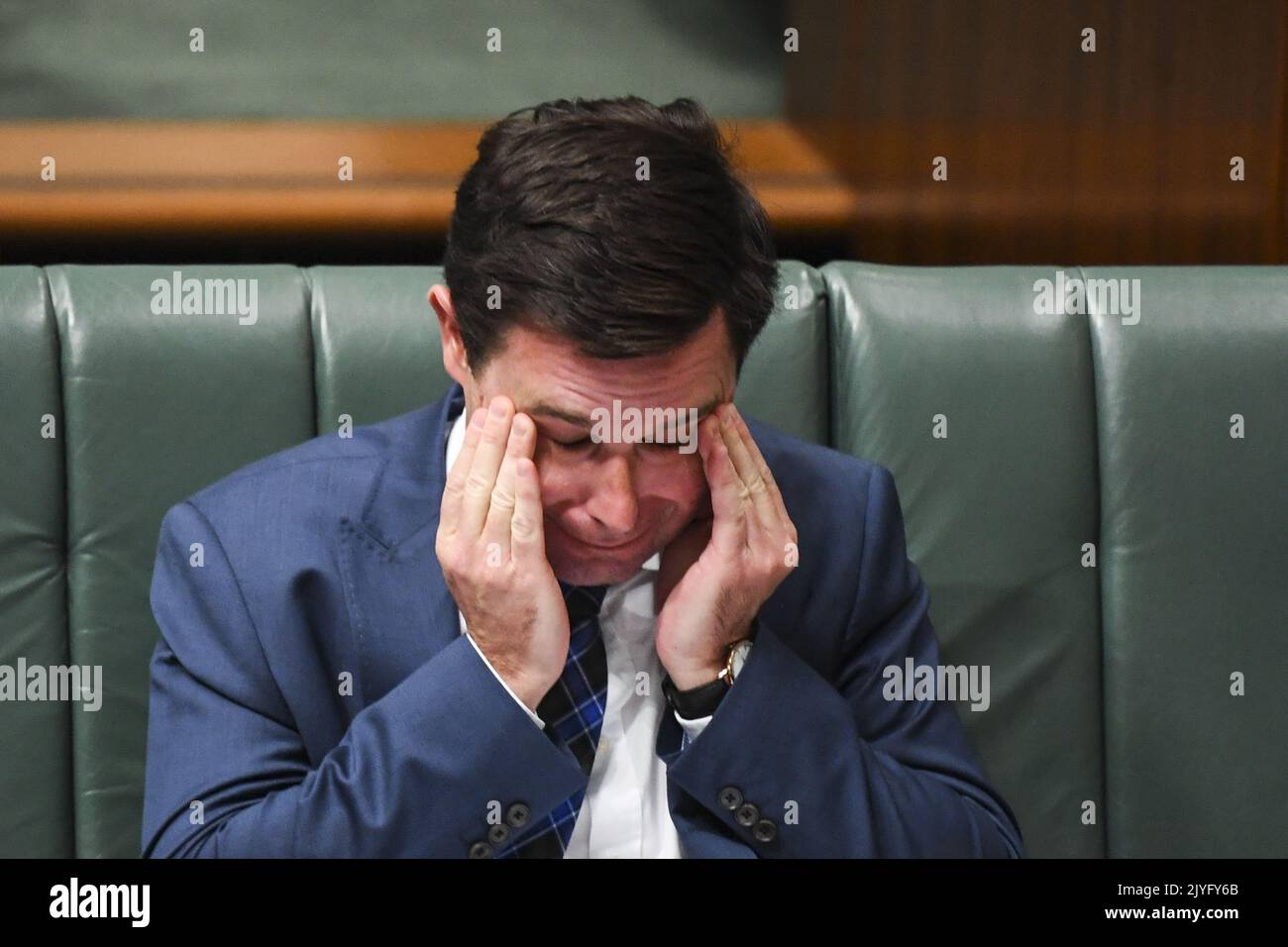 Australian Agriculture Minister David Littleproud reacts during House ...
