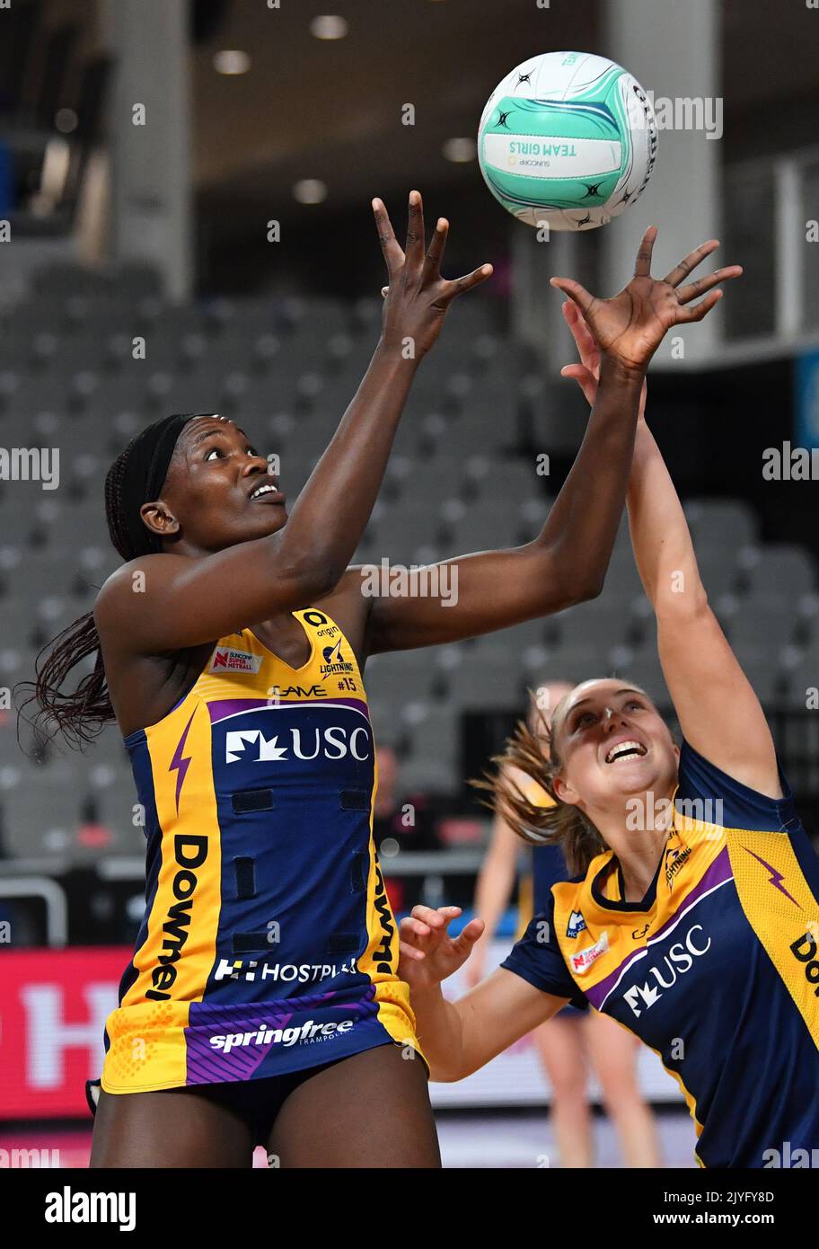 Phumza Maweni (left) of the Lightning is seen warming up before the ...