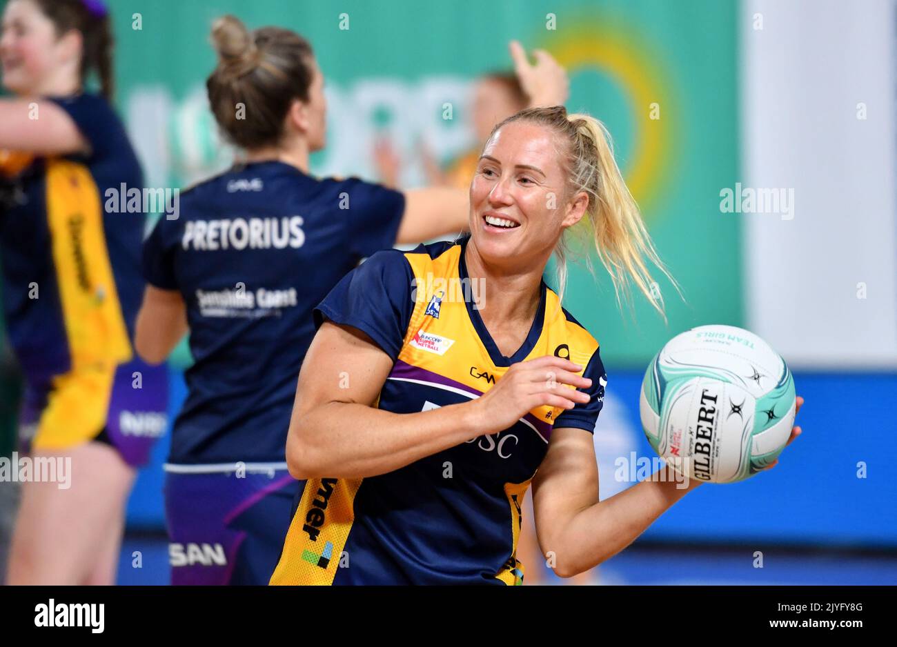Laura Langman of the Lightning is seen warming up before the Round 7 ...