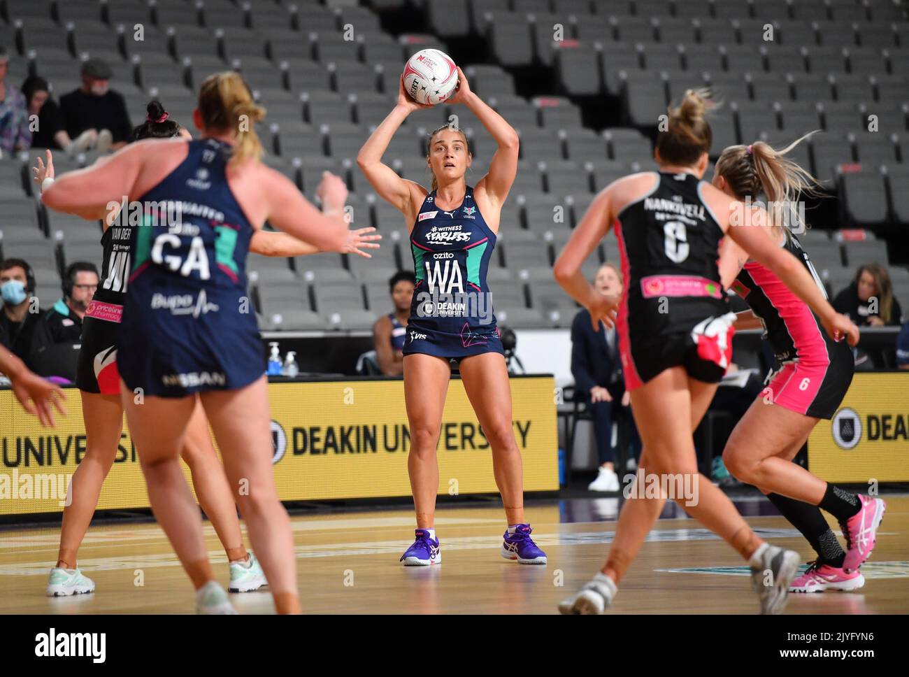 Liz Watson (centre) of the Vixens in action during the Round 7 Super ...
