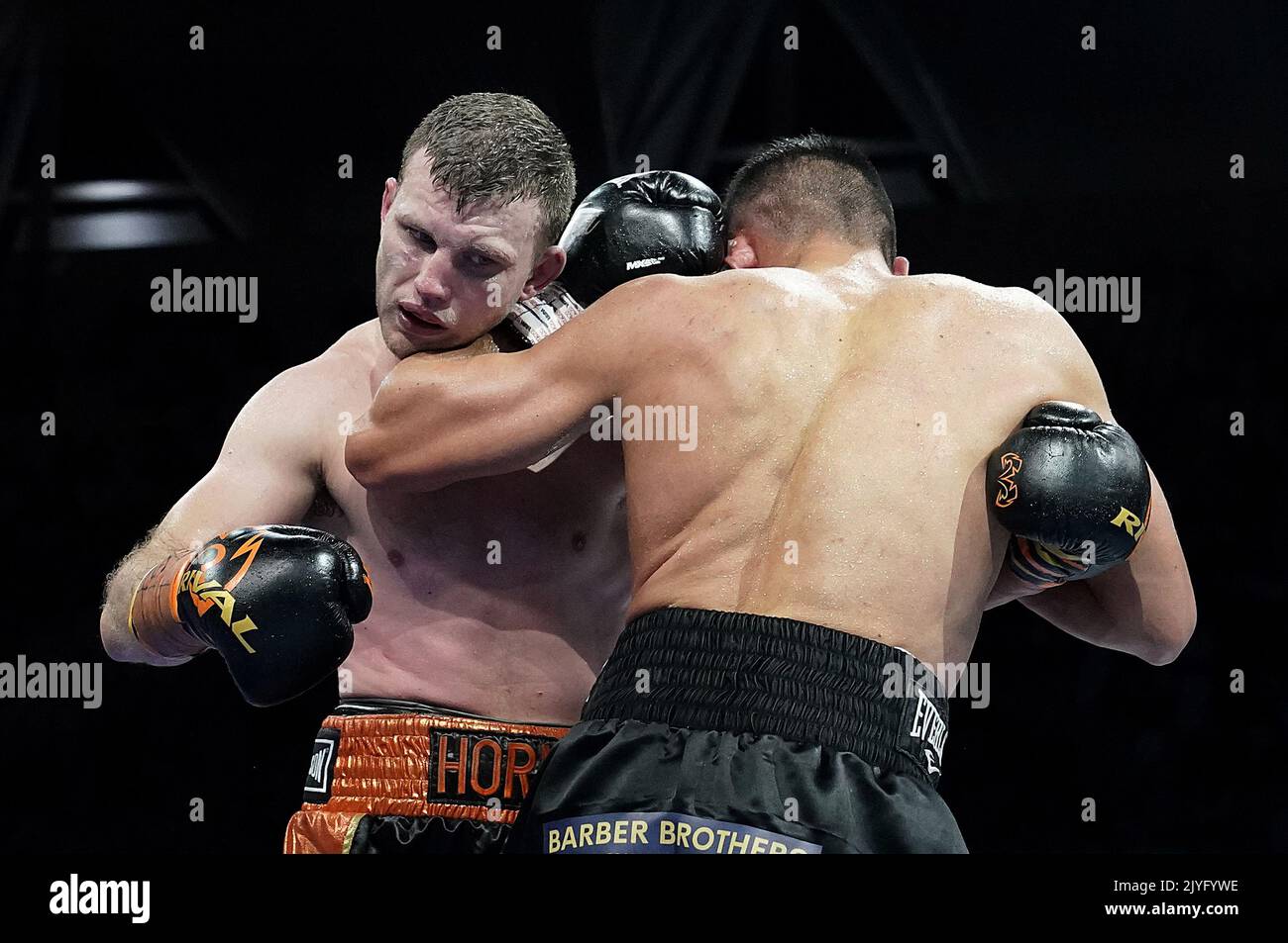 Australian boxers Jeff Horn (left) and Tim Tszyu (during the WBO Global ...