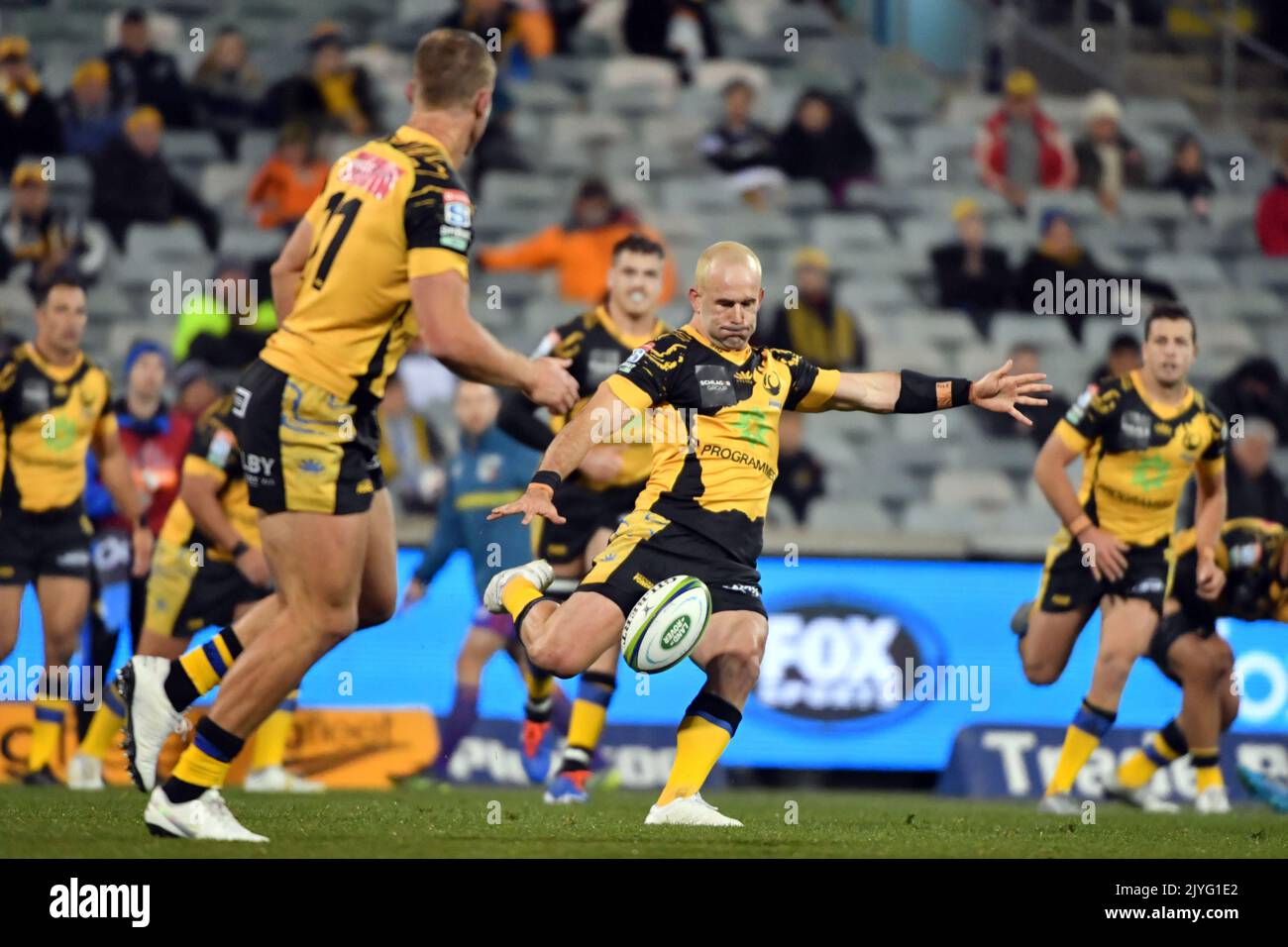 Force Jono Lance kicks during the round 9 Super Rugby match between the ...