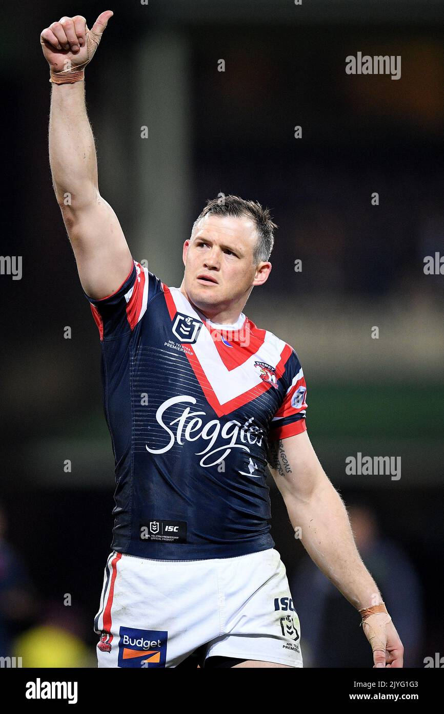 Brett Morris of the Roosters gestures to the crowd following the round ...