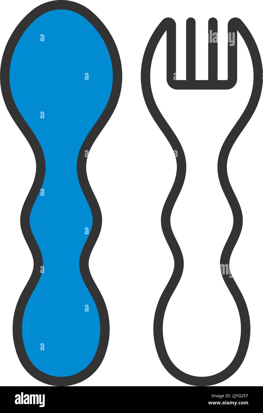 Baby Spoon And Fork Icon. Editable Bold Outline With Color Fill Design ...