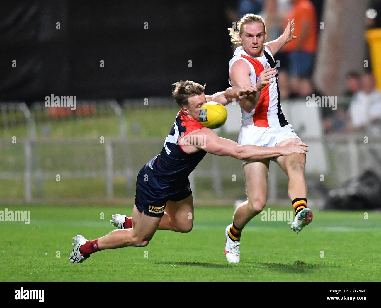 Ed Phillips (right) of the Saints in action during the Round 14 AFL ...
