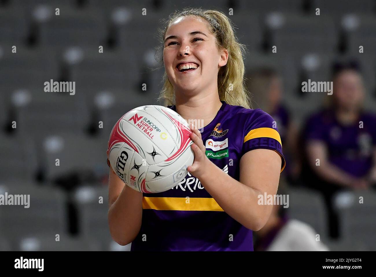 Mia Stower of the Firebirds is seen warming up during the Round 8 Super ...