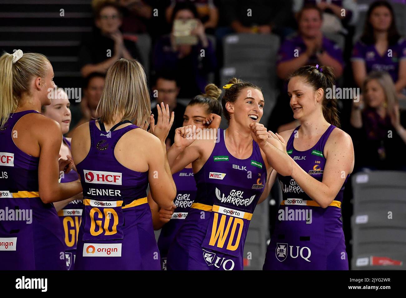 Gabi Simpson of the Firebirds is introduced during the Round 8 Super ...