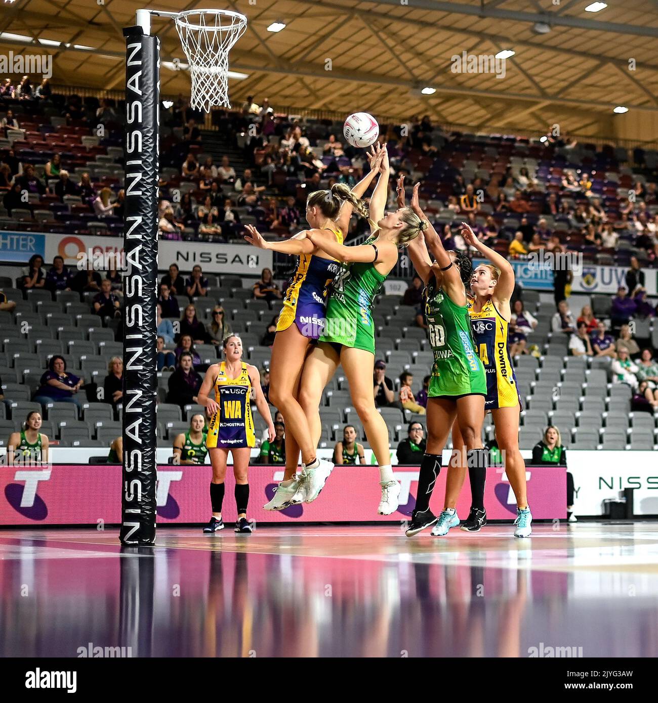 Courtney Bruce and Stacey Francis of the Fever compete for the ball ...