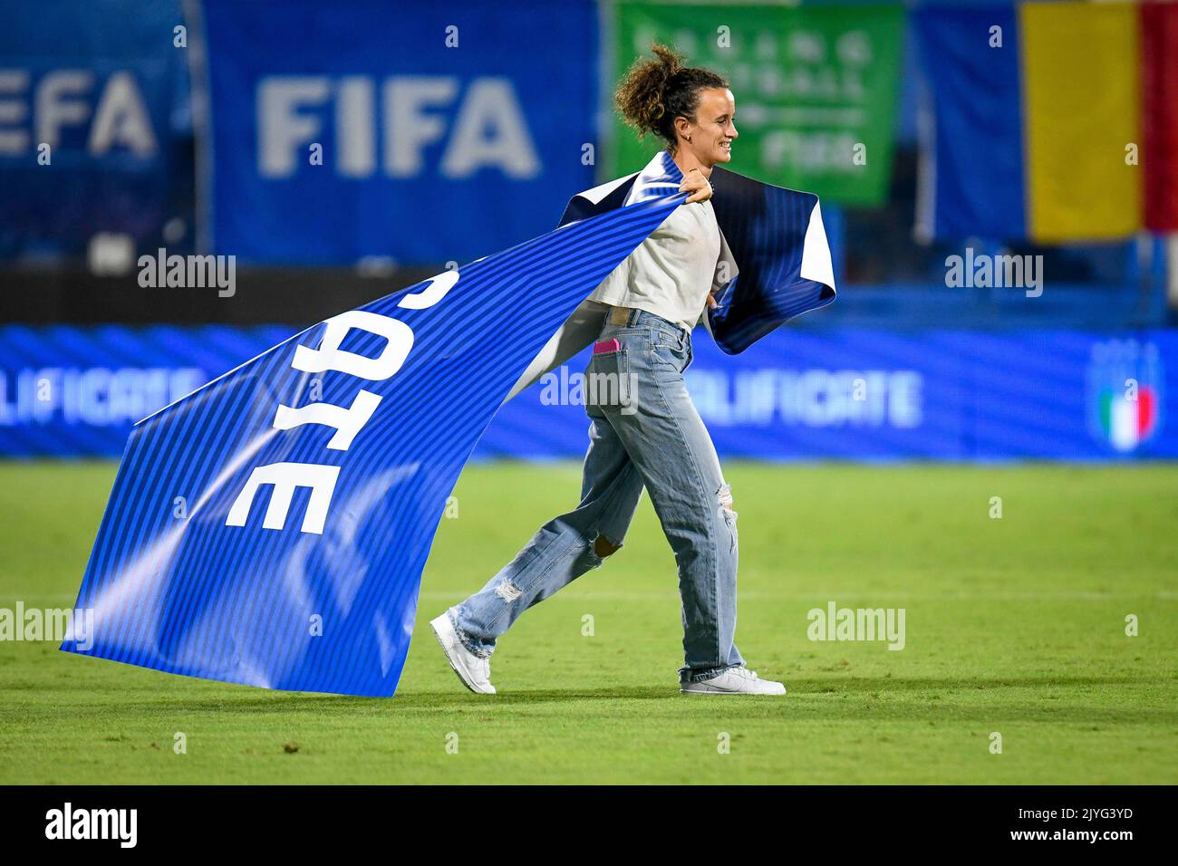 Italy's Barbara Bonansea wearing qualification banner during the FIFA ...