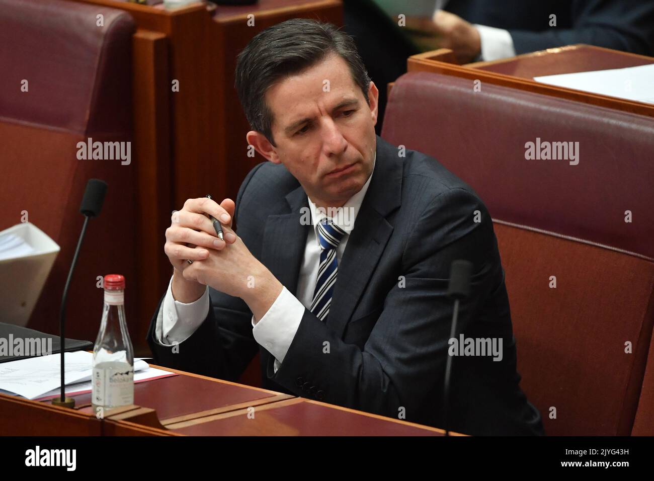 Minister for Trade Simon Birmingham during Question Time in the Senate ...