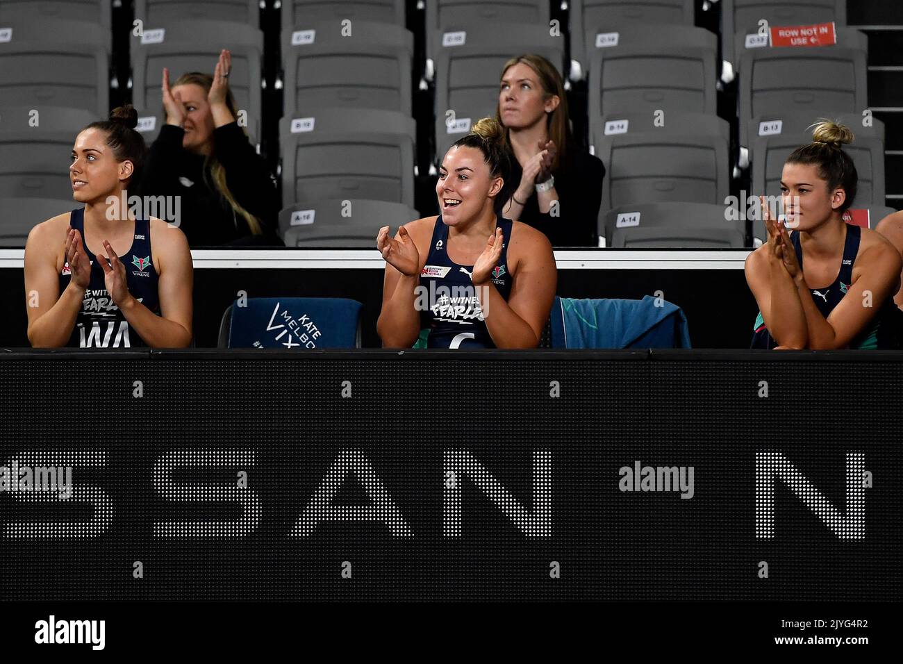 Melbourne Vixens players (L-R) Tayla Honey, Elle McDonald celebrate ...
