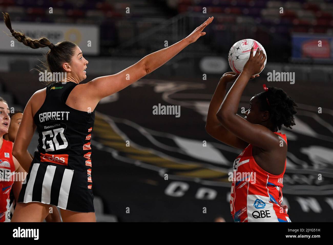 Sam Wallace of the Swifts shoots during the Round 9 Super Netball match ...