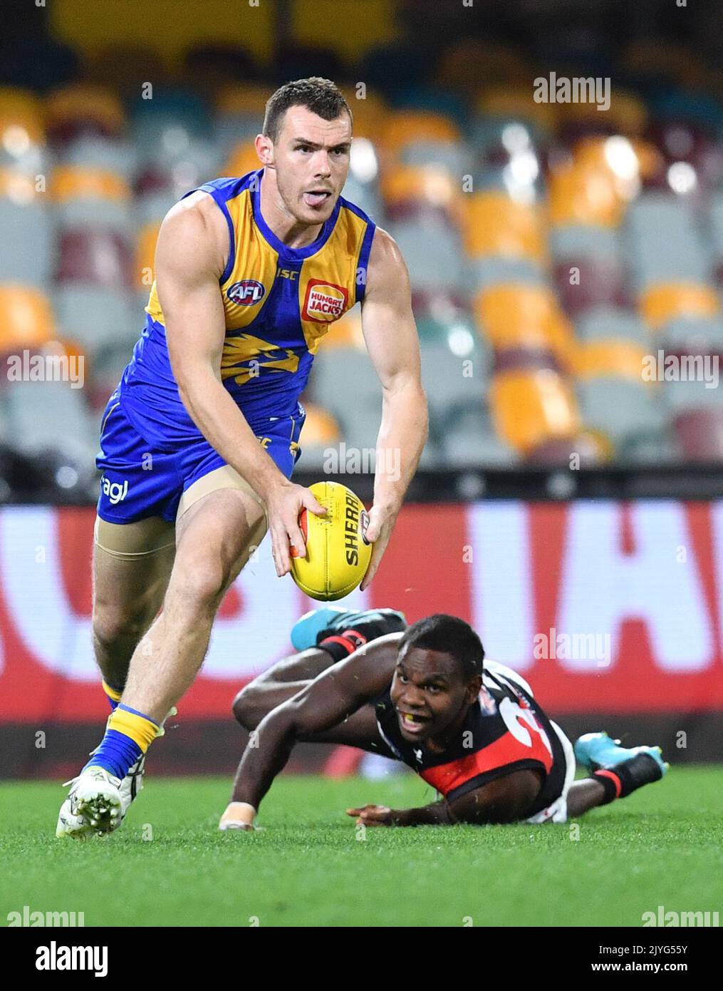 Luke Shuey (left) of the Eagles in action during the Round 15 AFL match ...