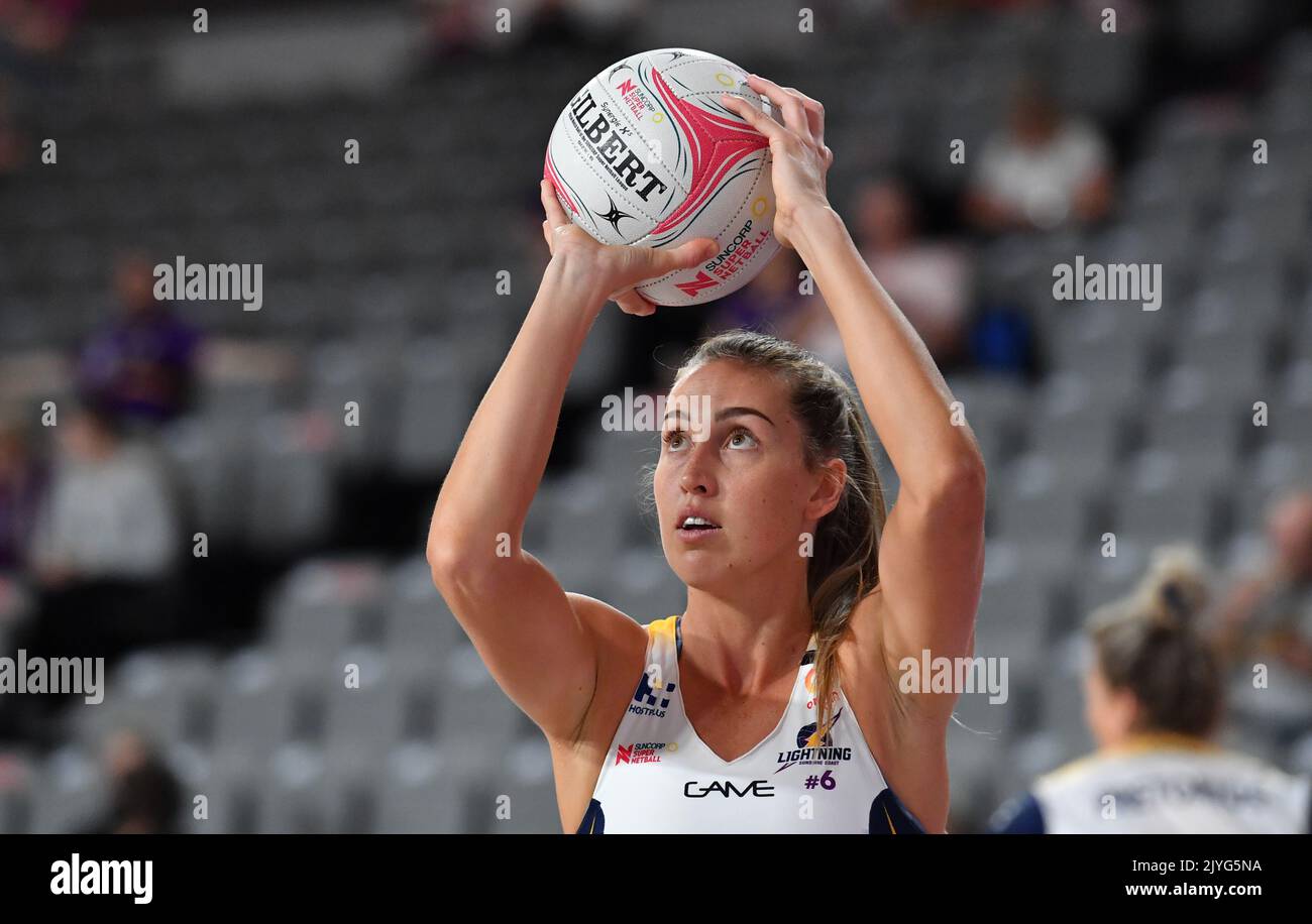 Cara Koenen of the Lightning is seen warming up before the Round 9 ...