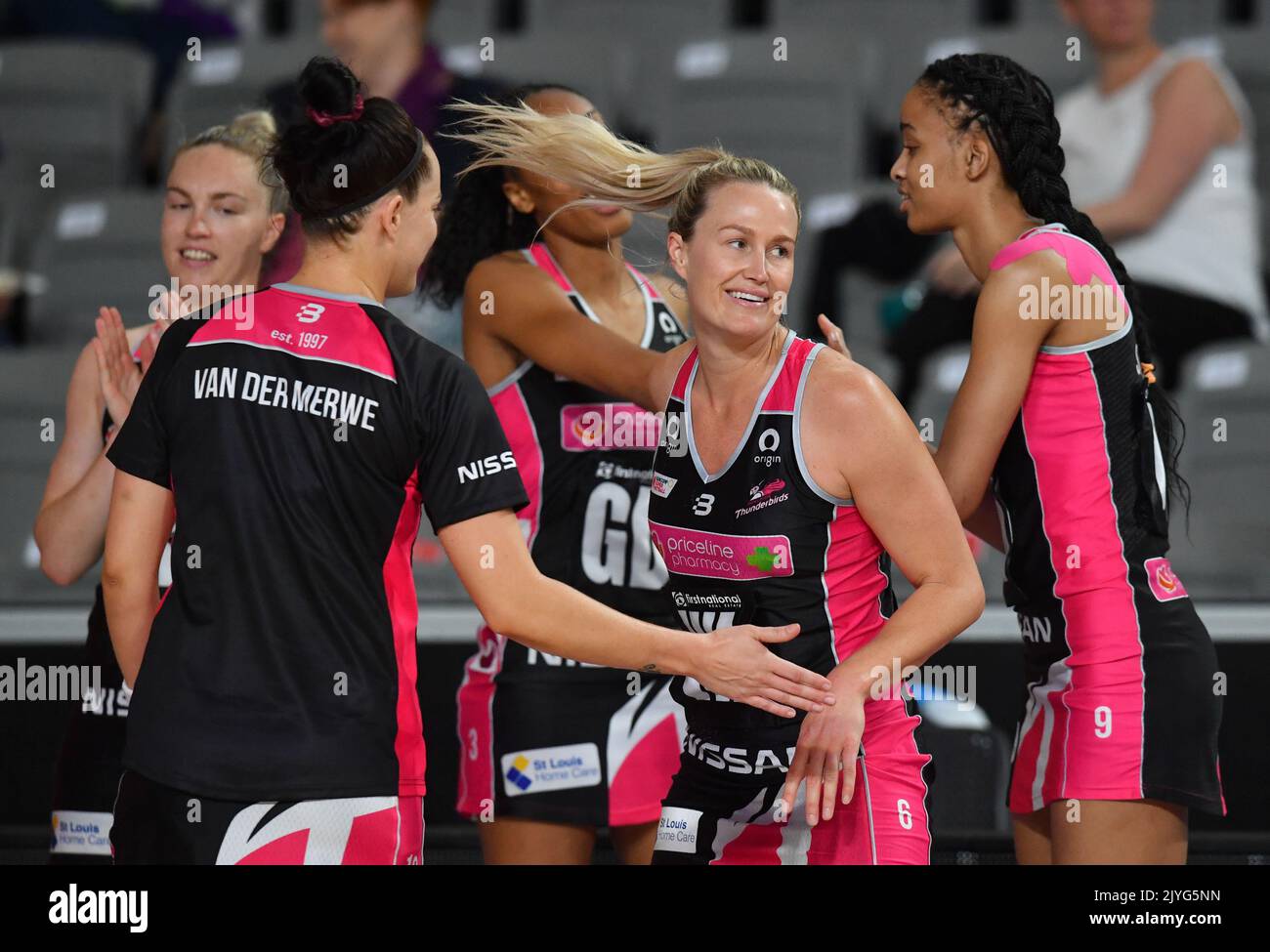 Chelsea Pitman (centre) of the Thunderbirds is seen during the Round 9 ...