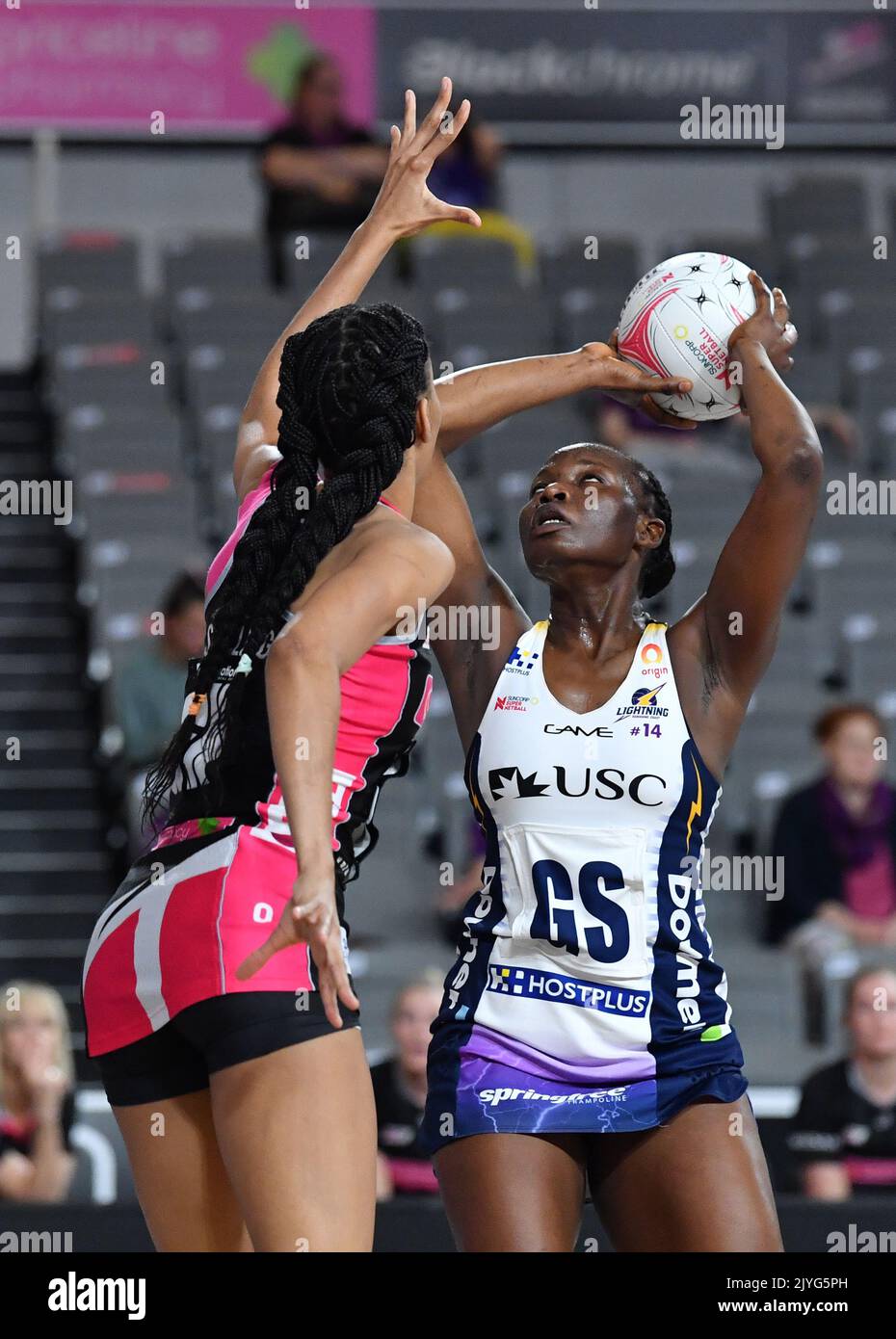 Peace Proscovia (right) of the Lightning shoots for goal during the ...