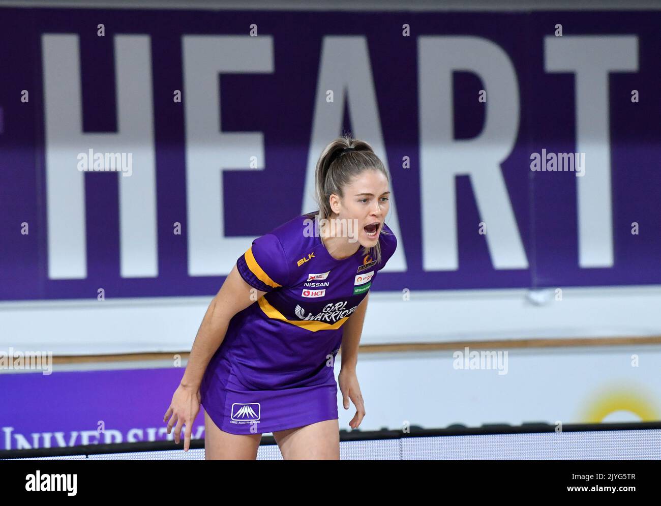 Kim Jenner of the Firebirds is seen warming up during the Round 9 Super ...