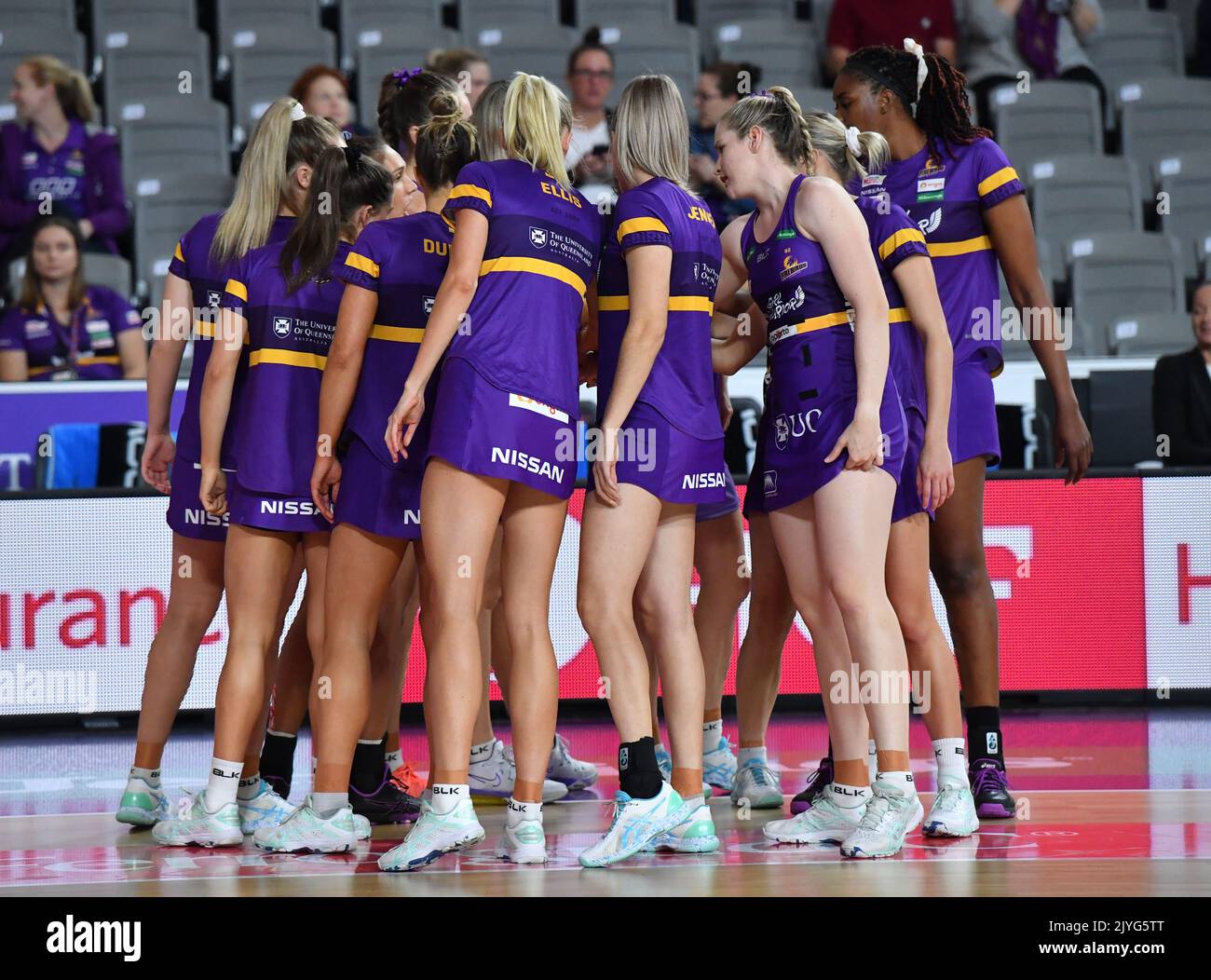 Firebirds players are seen during the Round 9 Super Netball match ...